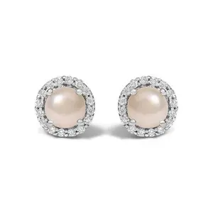 HAUS OF BRILLIANCE 10k Gold Gemstone And Diamond Halo Stud Earrings - White | Pearl
